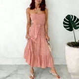 BRGZLK Womens Off-Shoulder Dresses Summer Strapless Elastic Smocked ...