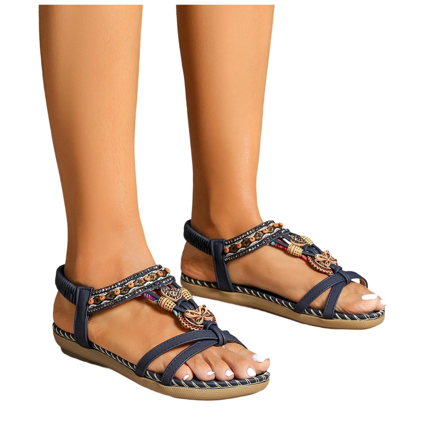 BRGZLK Womens Sandals Shoes Comfort Casual Summer Soft Sole Beaded ...