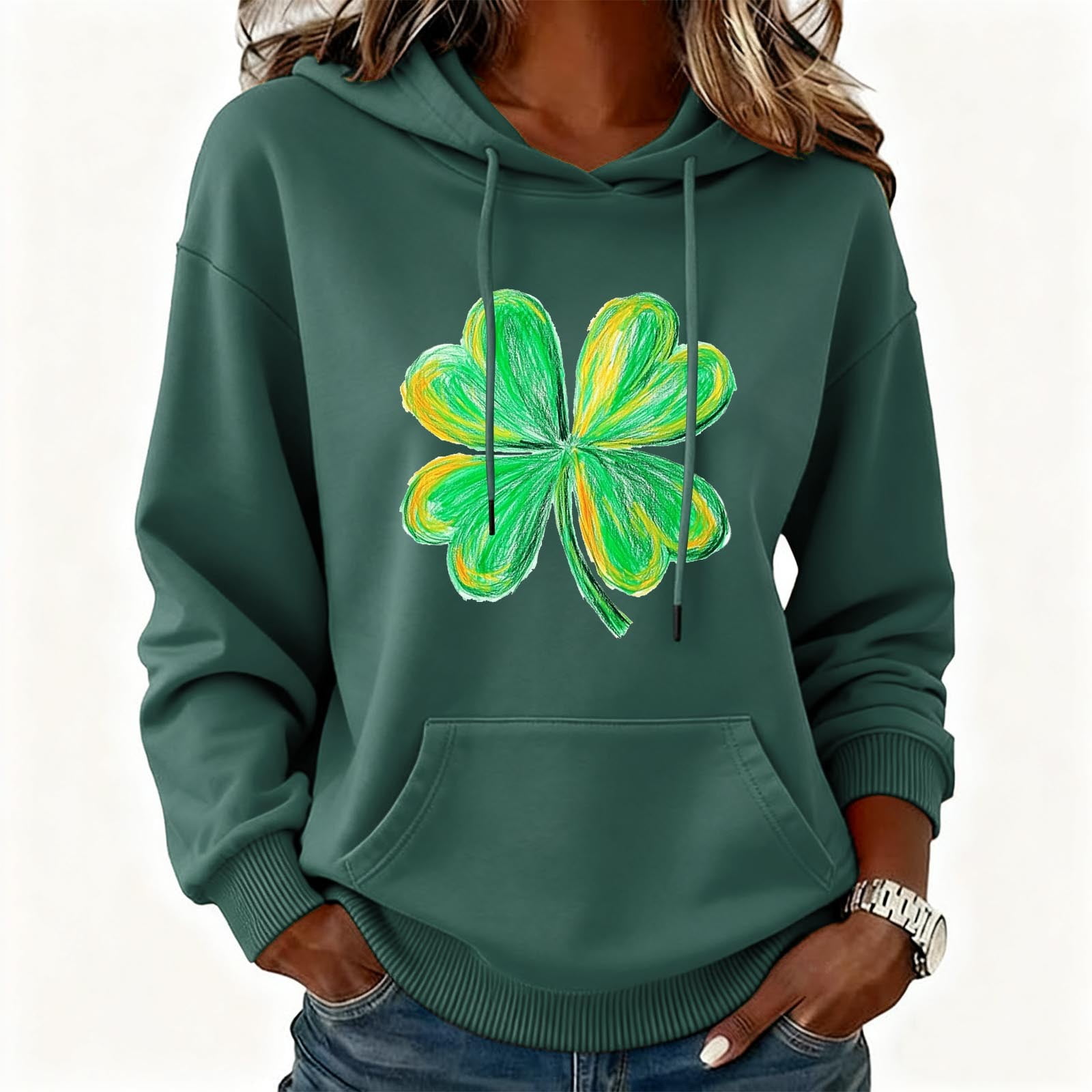 BRGZLK Womens St.Patrick's Day Clover Print Hoodie Sweatshirt Fahion ...