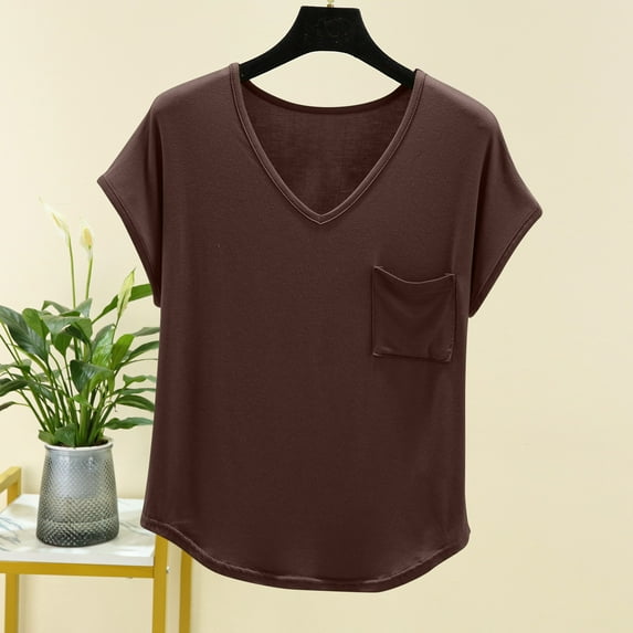 BRGZLK Womens Tops Solid Color V-Neck Short Sleeve Tee Casual Comfort ...