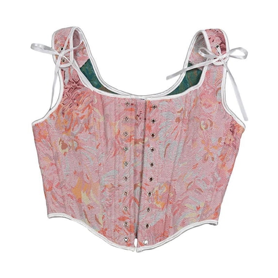 BRGZLK Womens Vintage Floral Corset Top Backless Lace-Up Lace Waist ...