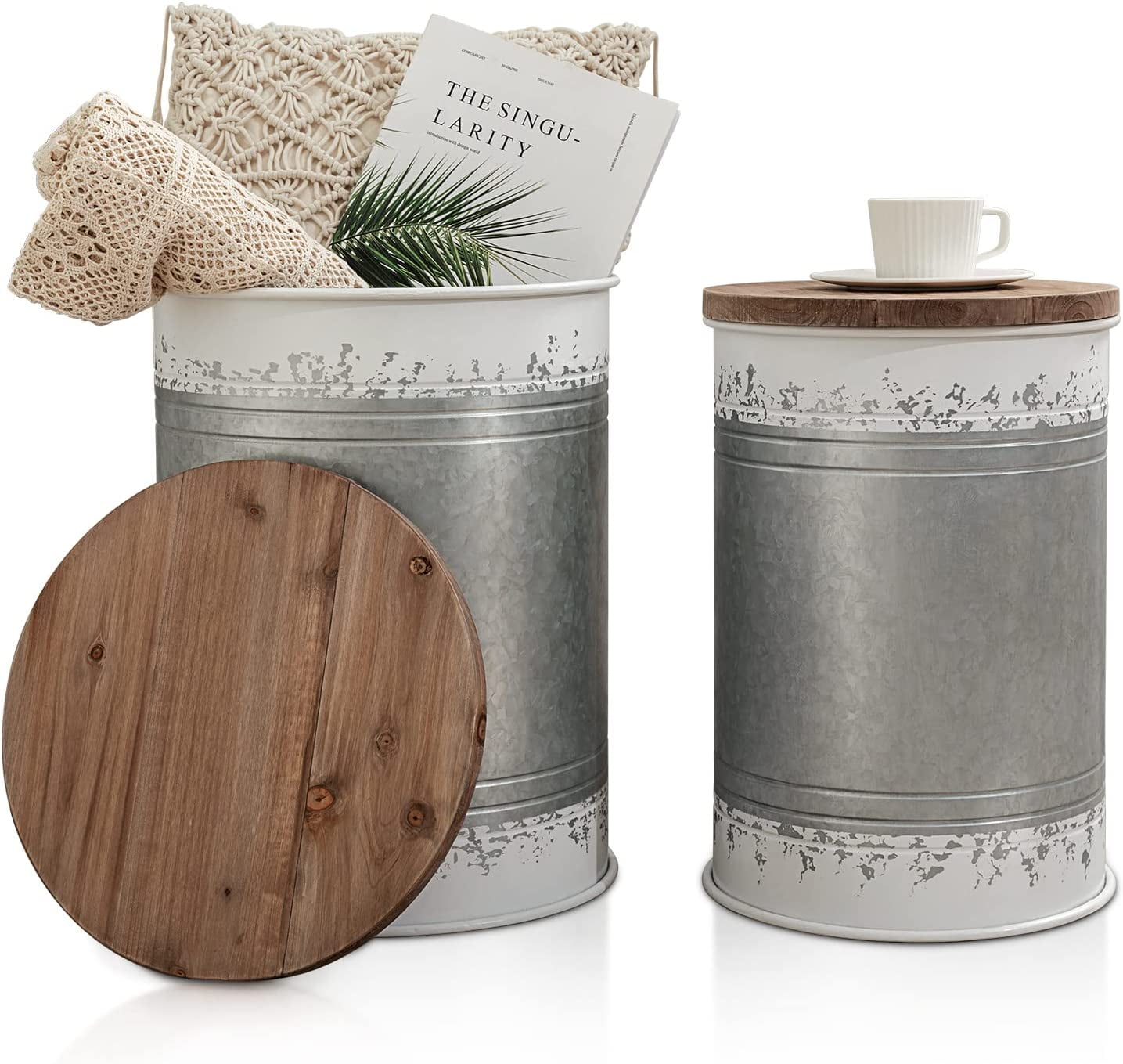 BRIAN & DANY 2 Pack Farmhouse Accent Side Table, Rustic Storage Ottoman ...