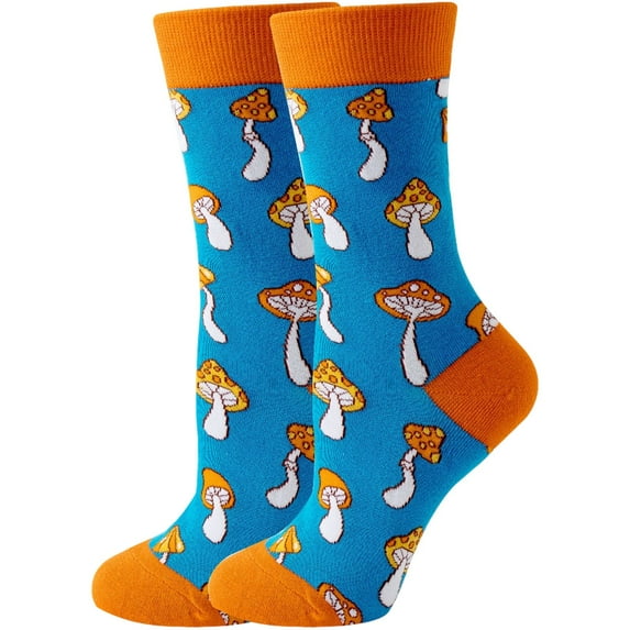 BRICH Cute Cartoon Patterns Funny Crew Socks for Adults Blue One Size ...