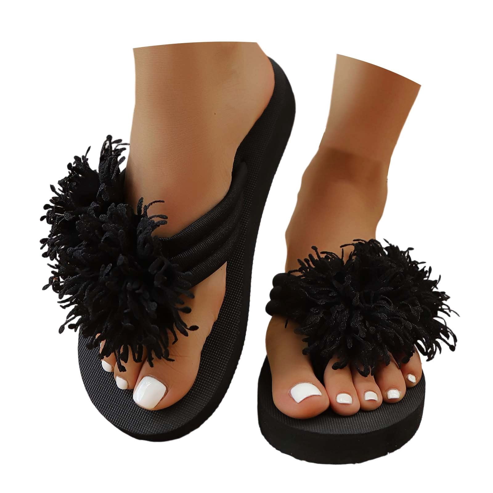 BRICH Flip Flops for Women Flower Dressy Wedges Platform Flat Sandals ...