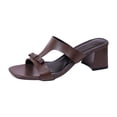 BRICH Heel Mules for Woman Block Chunky Heels Round Open Toe Slip on ...