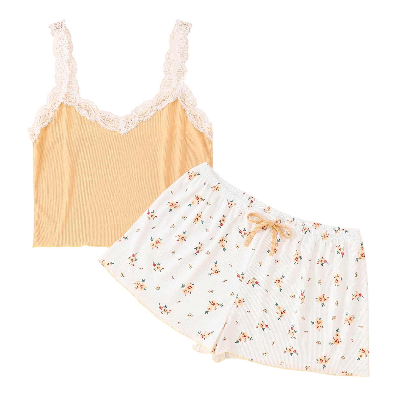 BRICH Women's Cute 2 Piece Pajama Sets Ruffle Trim Cami Top and Shorts ...