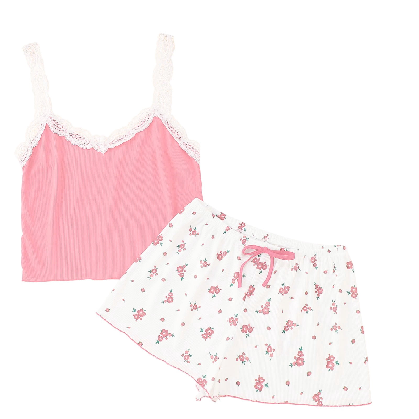 BRICH Women's Cute 2 Piece Pajama Sets Ruffle Trim Cami Top and Shorts ...