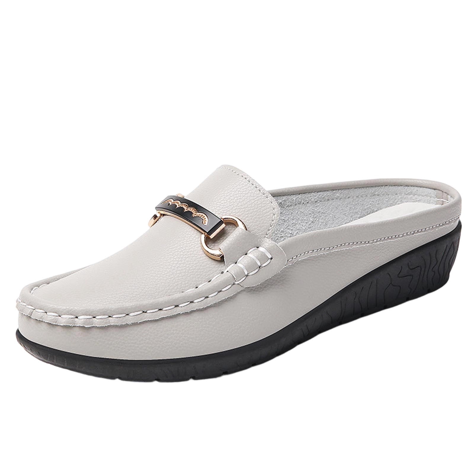 BRICH Women's Flat Backless Loafers Summer Round Toe Flats Metal ...