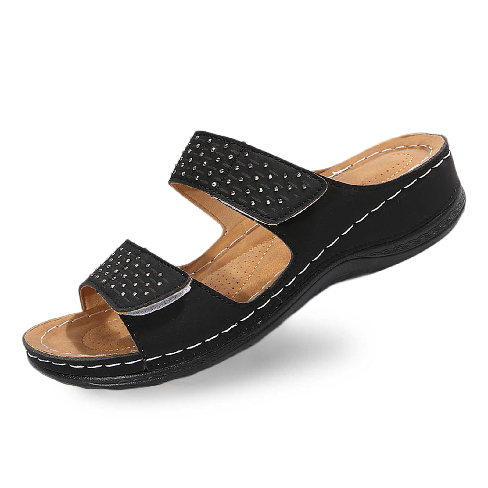 BRICH Women's Low Wedge Sandals Shoes Comfortable Platform Slides ...