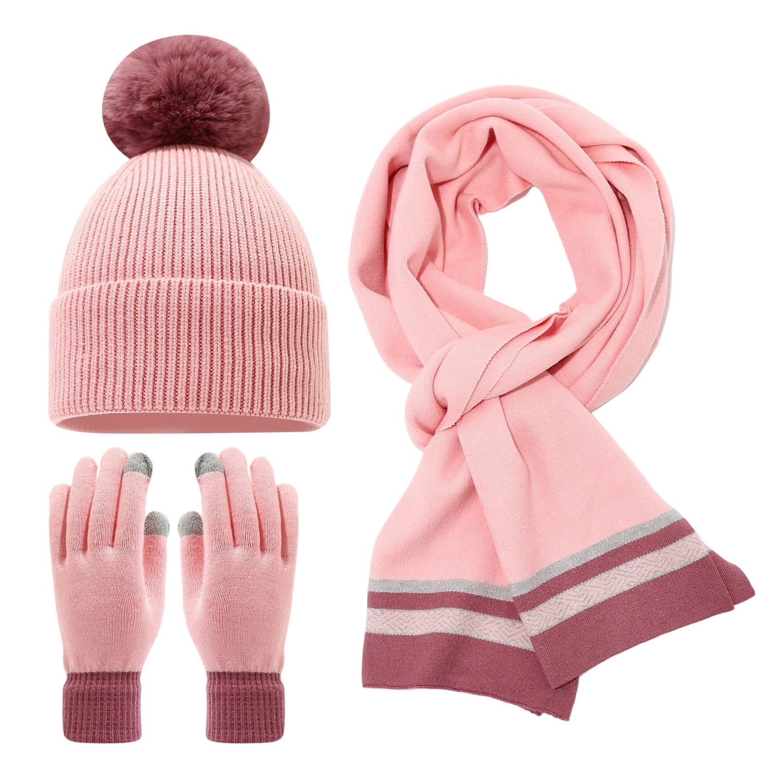BRICH Women's Pom Pom Beanie Winter Hats Scarf Gloves 3 Piece Soft Warm ...