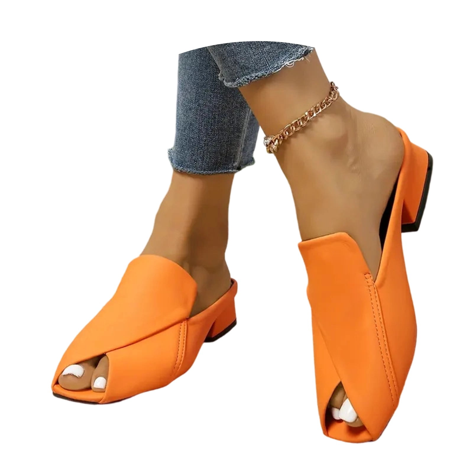 BRICH Women's Slip-On Sandals Solid Color Elegant Comfy Chunky Heel ...