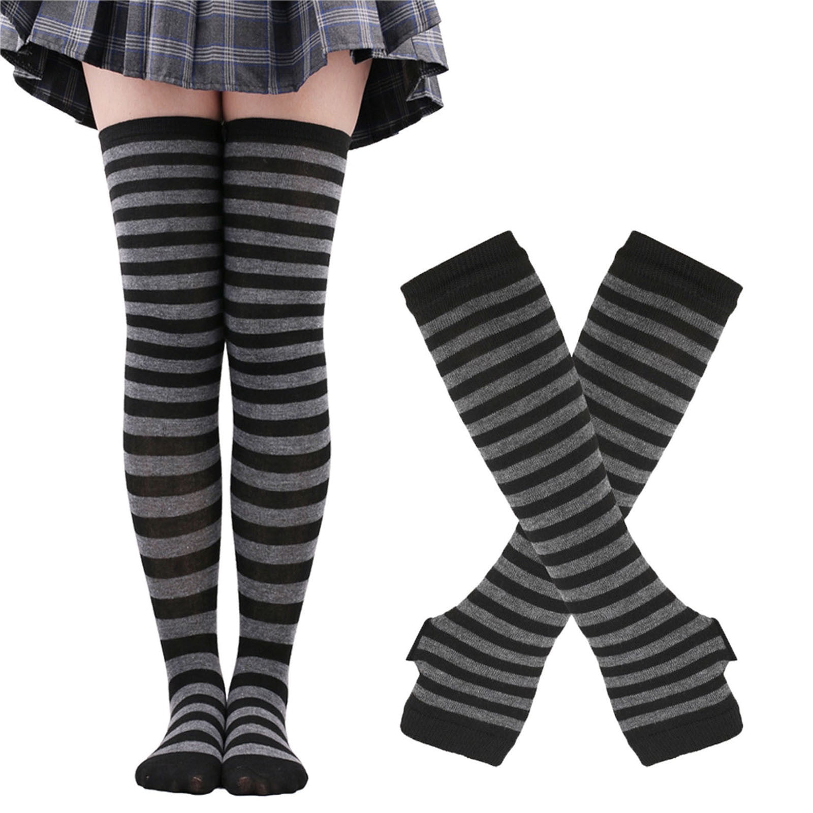 BRICH Women's Striped Knee High Socks over Knee Thigh High Socks Arm ...