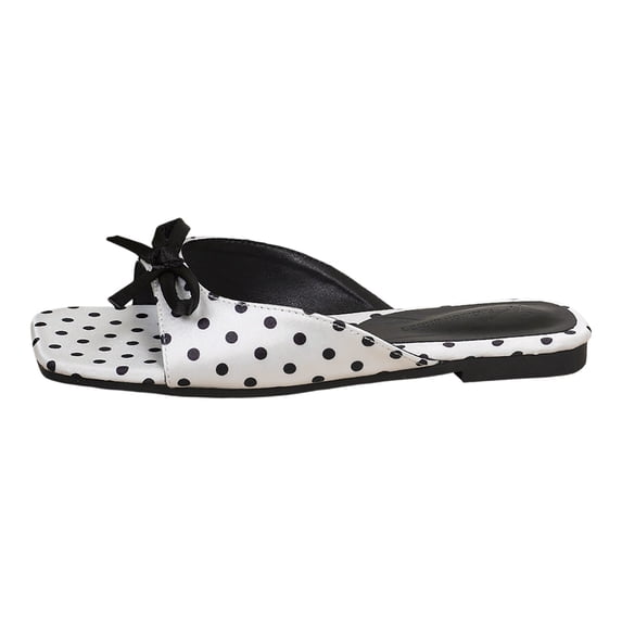 BRICH Women's Summer Satin Polka Dot Bow Slide Square Open Toe Flats ...