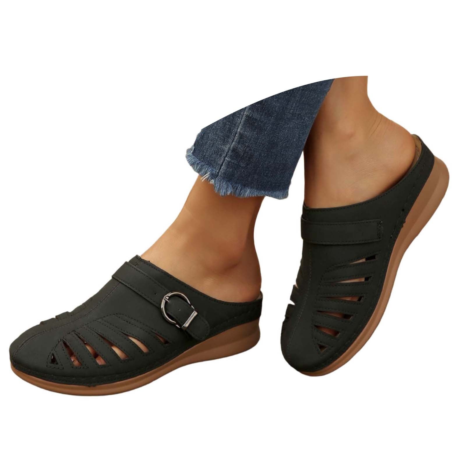 BRICH Women's Wedge Mules Shoes Comfortable Dressy Closed Toe Platform ...
