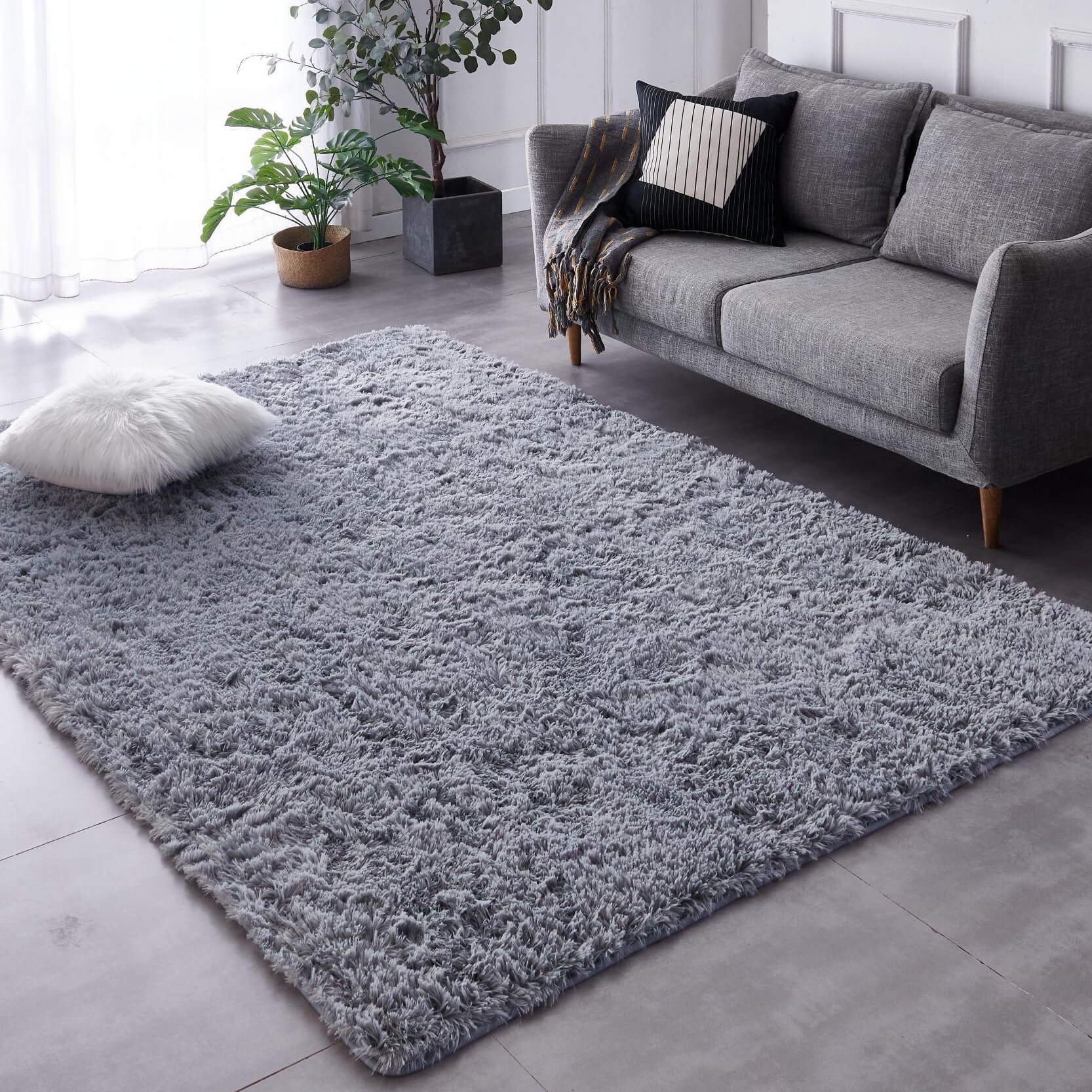 BRICHOEE Grey Shag Area Rug, 4'x6' Indoor Ultra Soft Plush Rugs for ...