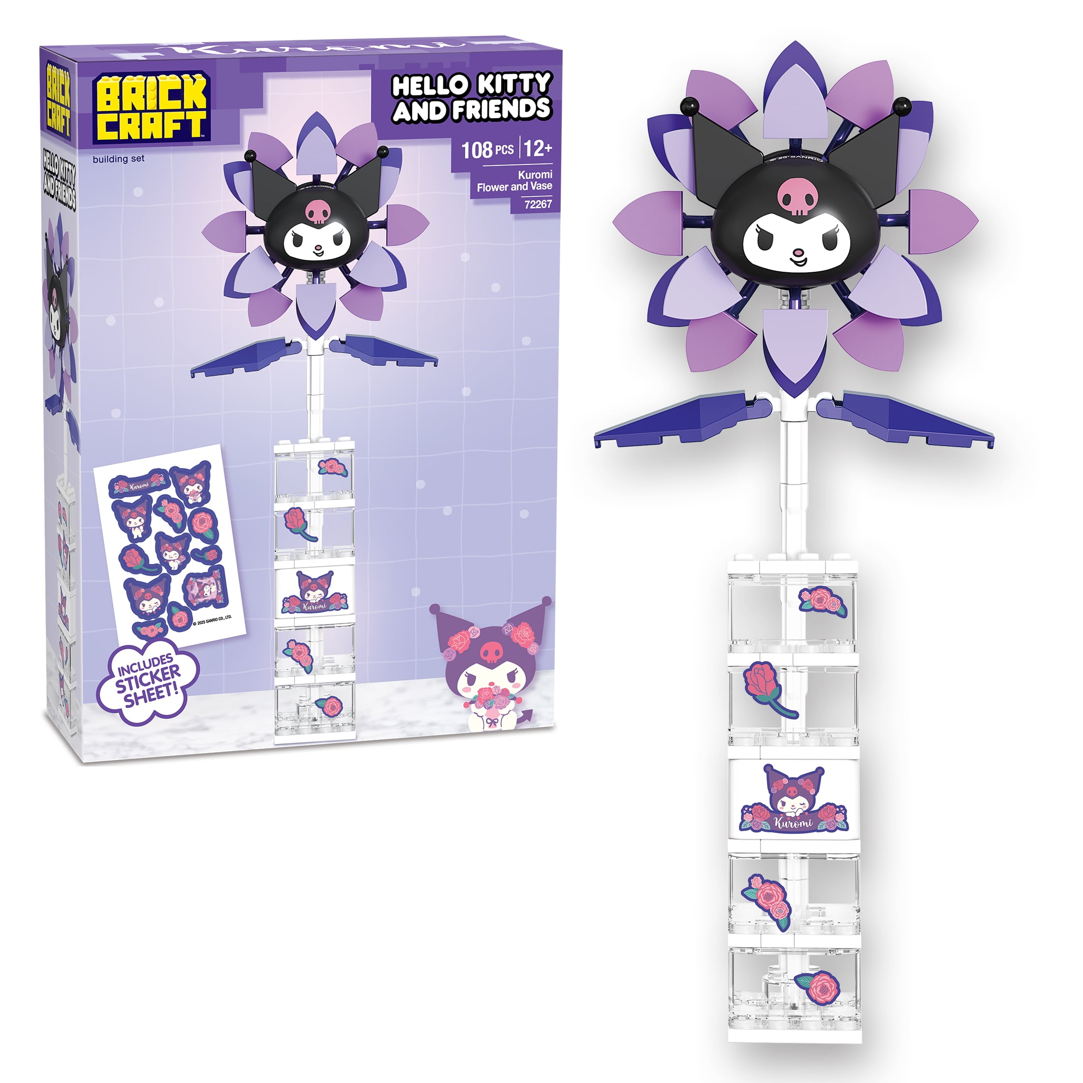 Brickcraft Kuromi Flower & Vase Building Kit (108 Pieces), Sanrio ...