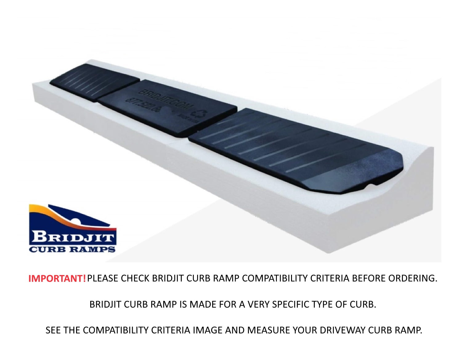 BRIDJIT Curb Ramps, 12ft Driveway, 3 Piece, Rubber, Low Profile Car ...