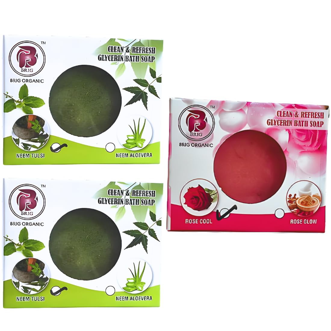 BRIG 2 Neem Tulsi and 1 Rose Cool Combo Pack Soap Face Body Healthy Clean Skin Neem Tulsi ...