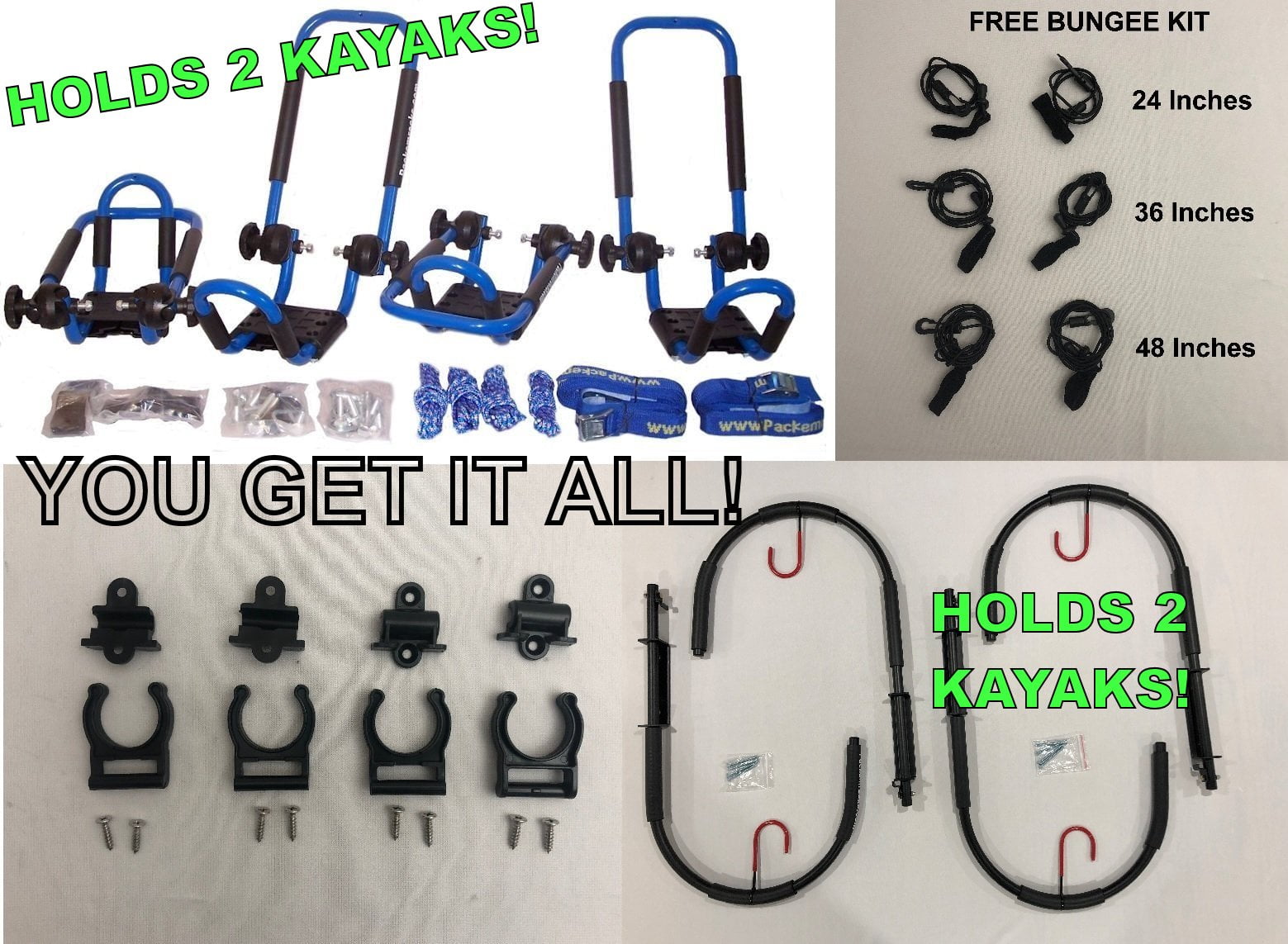 BRIGHT BLUE FOLDING J-STYLE KAYAK RACK ROOF TOP AND WALL CARRIER BUNDLE ...