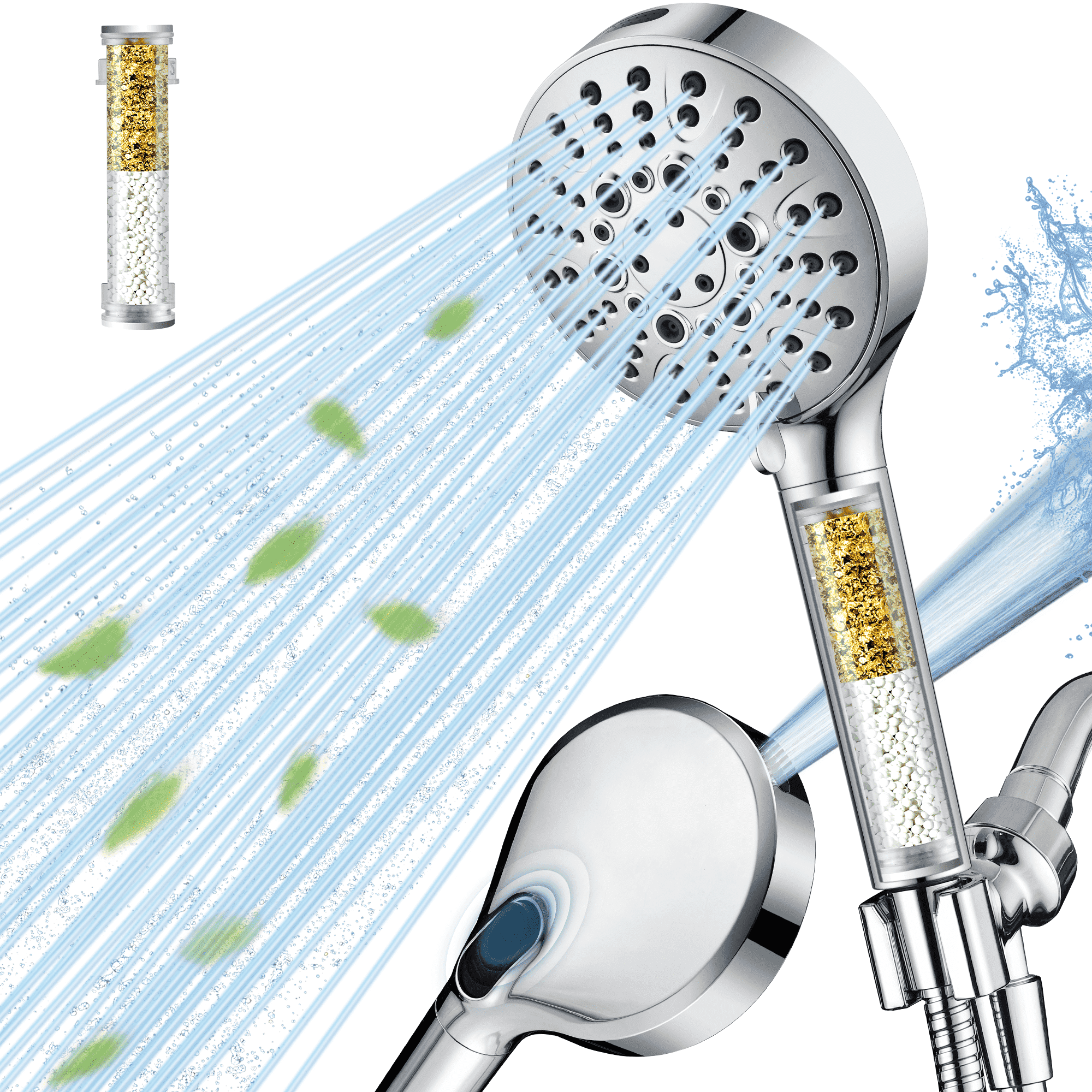 BRIGHT SHOWERS Filtered Shower Head with Handheld, High Pressure 9 ...