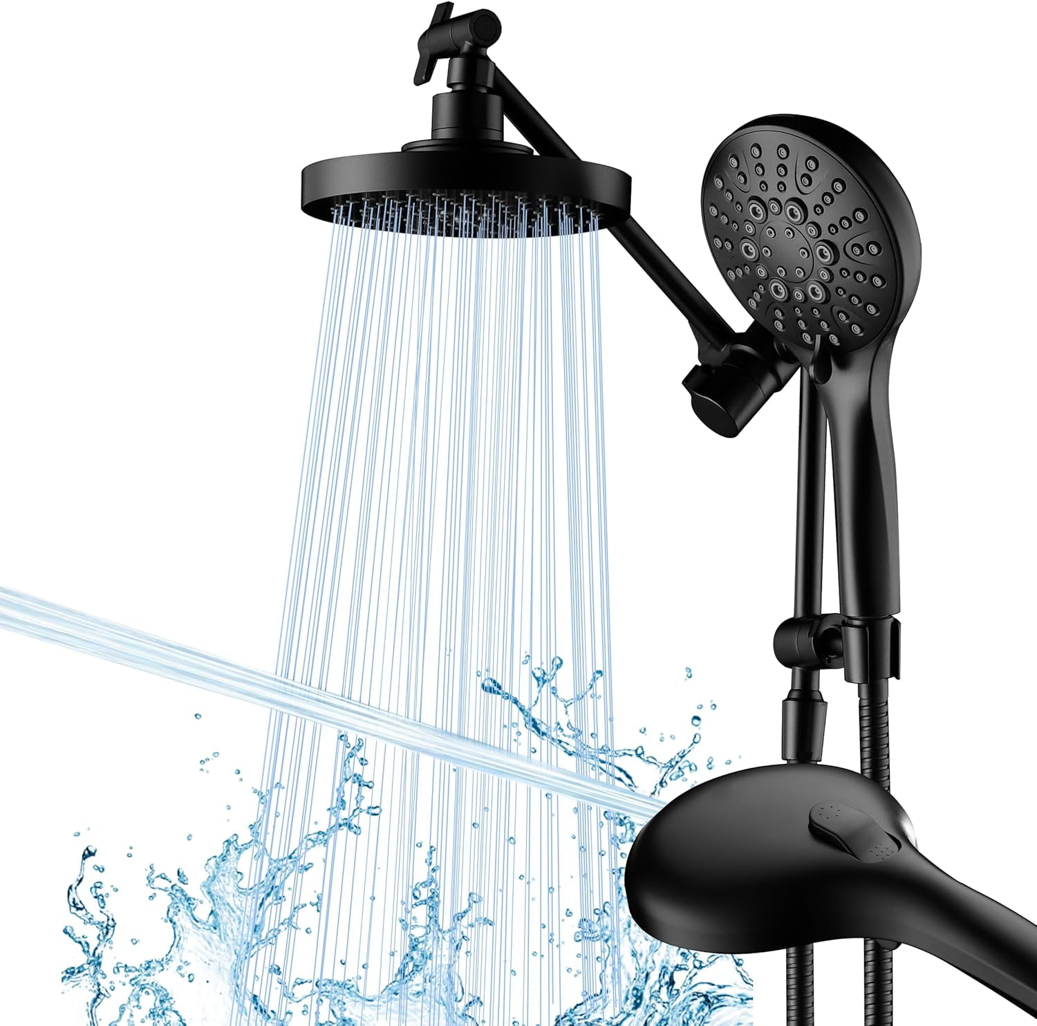 BRIGHT SHOWERS Rain Shower Head with Handheld Spray Built-in Power Wash ...