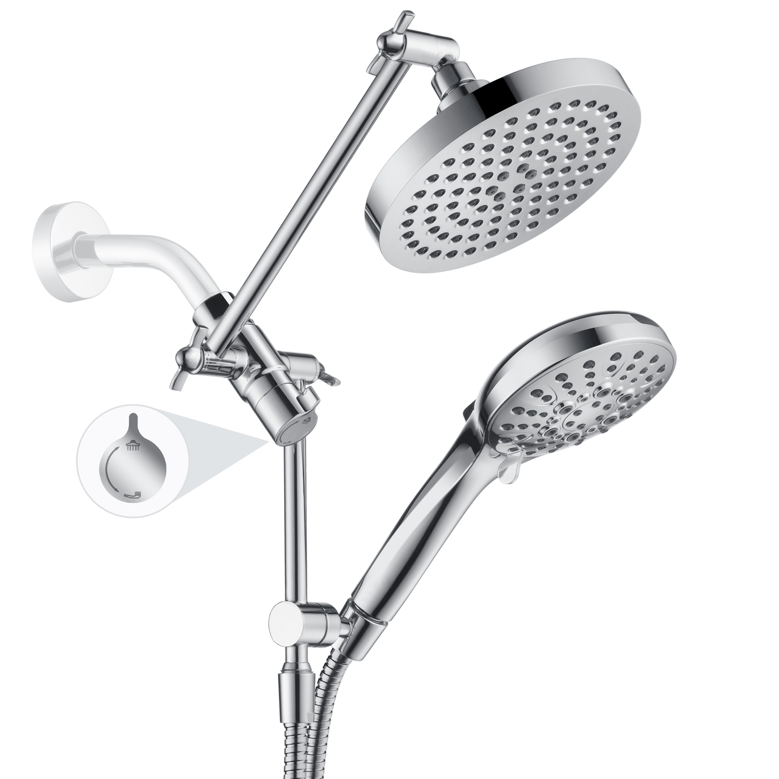 BRIGHT SHOWERS Rain Shower Head with Handheld Spray Built-in Power Wash ...