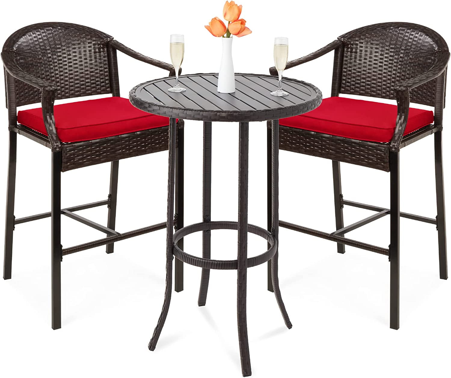BRIGHTFAR 3-Piece Patio Bar Table Set, Outdoor Wicker Bar Height Bistro ...
