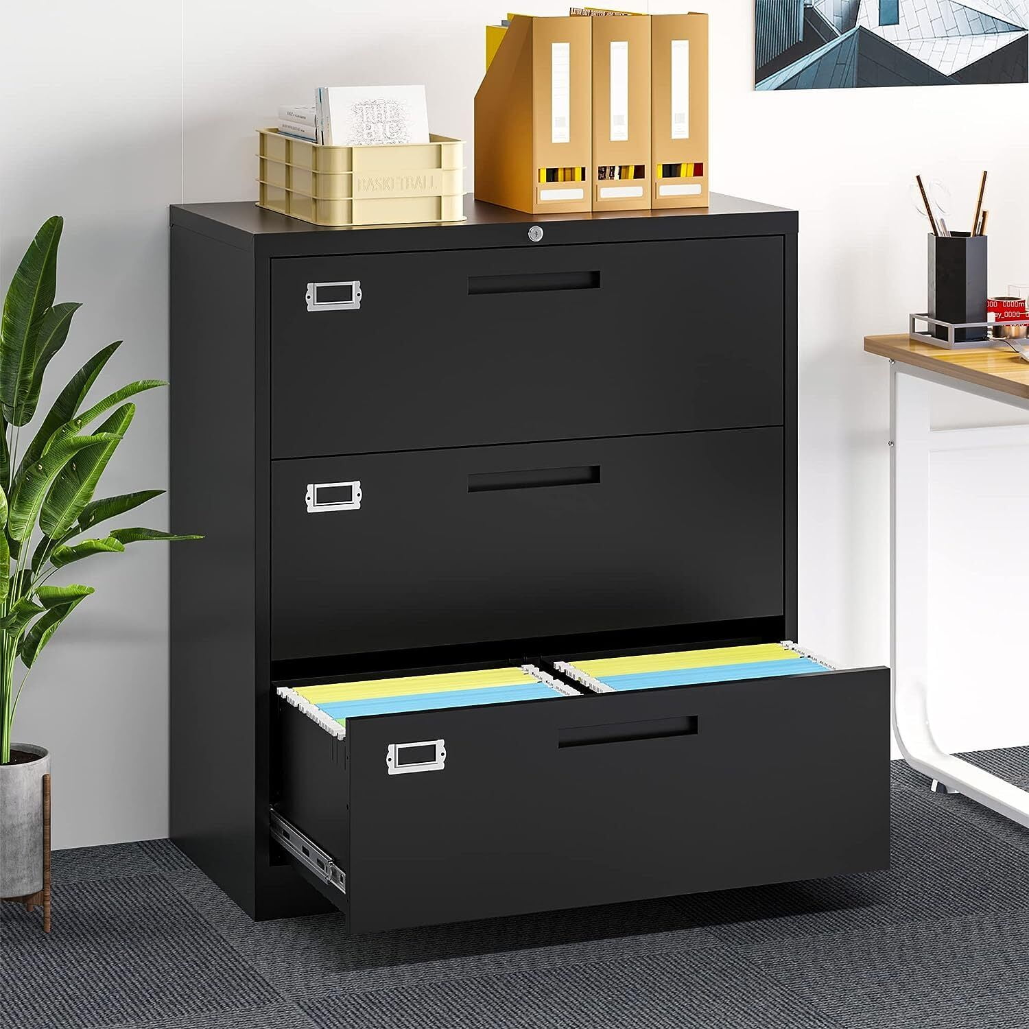 BRIGHTFAR 4 Drawer Filing Cabinet with Lock Metal Lateral File Cabinet ...
