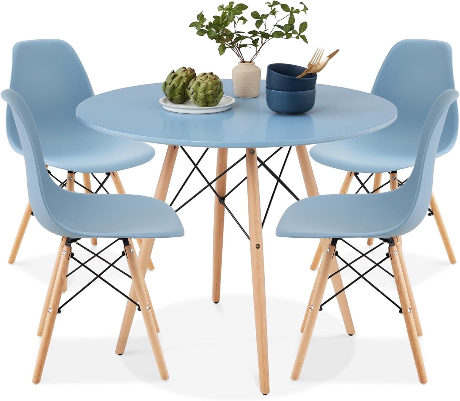 BRIGHTFAR 5-Piece Dining Set, Compact Mid-Century Modern Table Chair ...