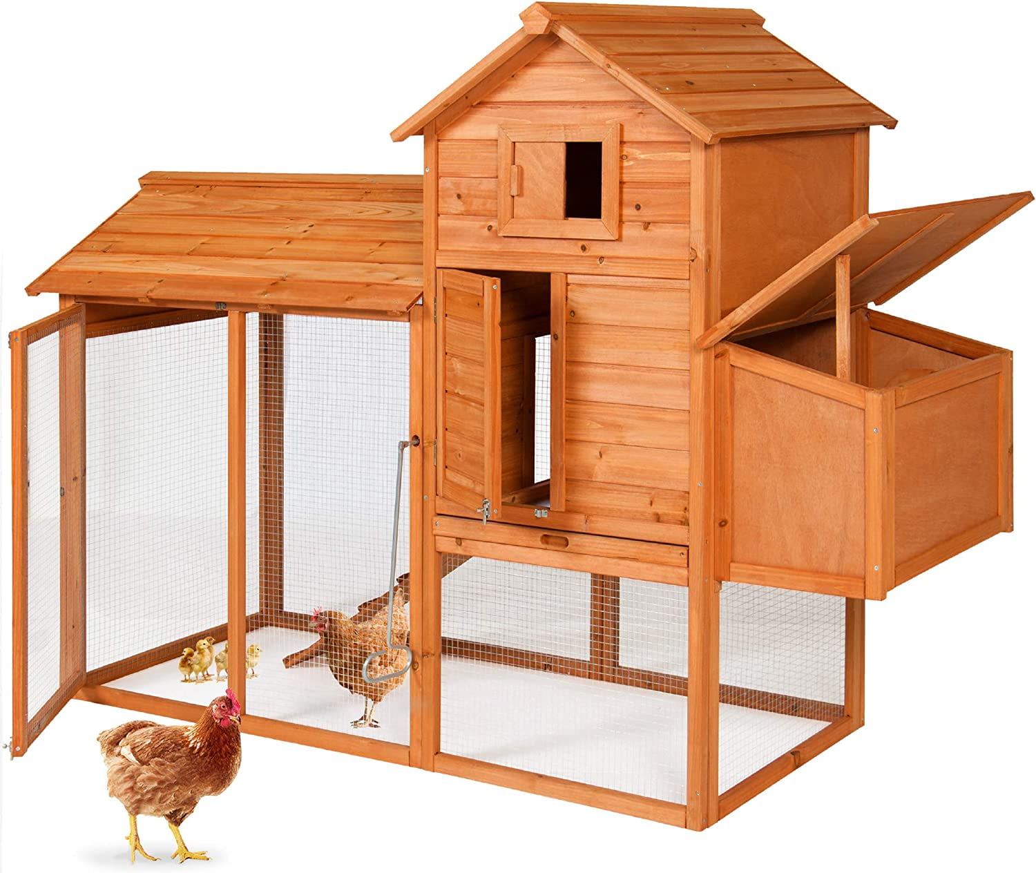BRIGHTFAR 80in Outdoor Wooden Chicken Coop Multi-Level Hen House ...