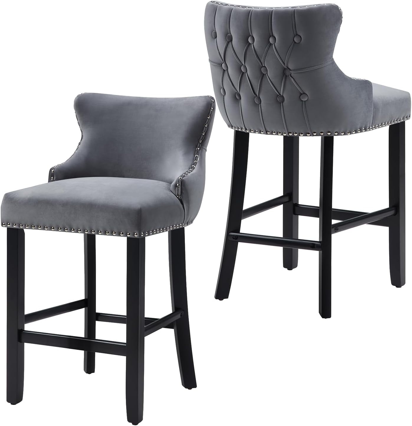 BRIGHTFAR Bar Stools Set of 4 27" Barstools with Back and Button Tufted ...