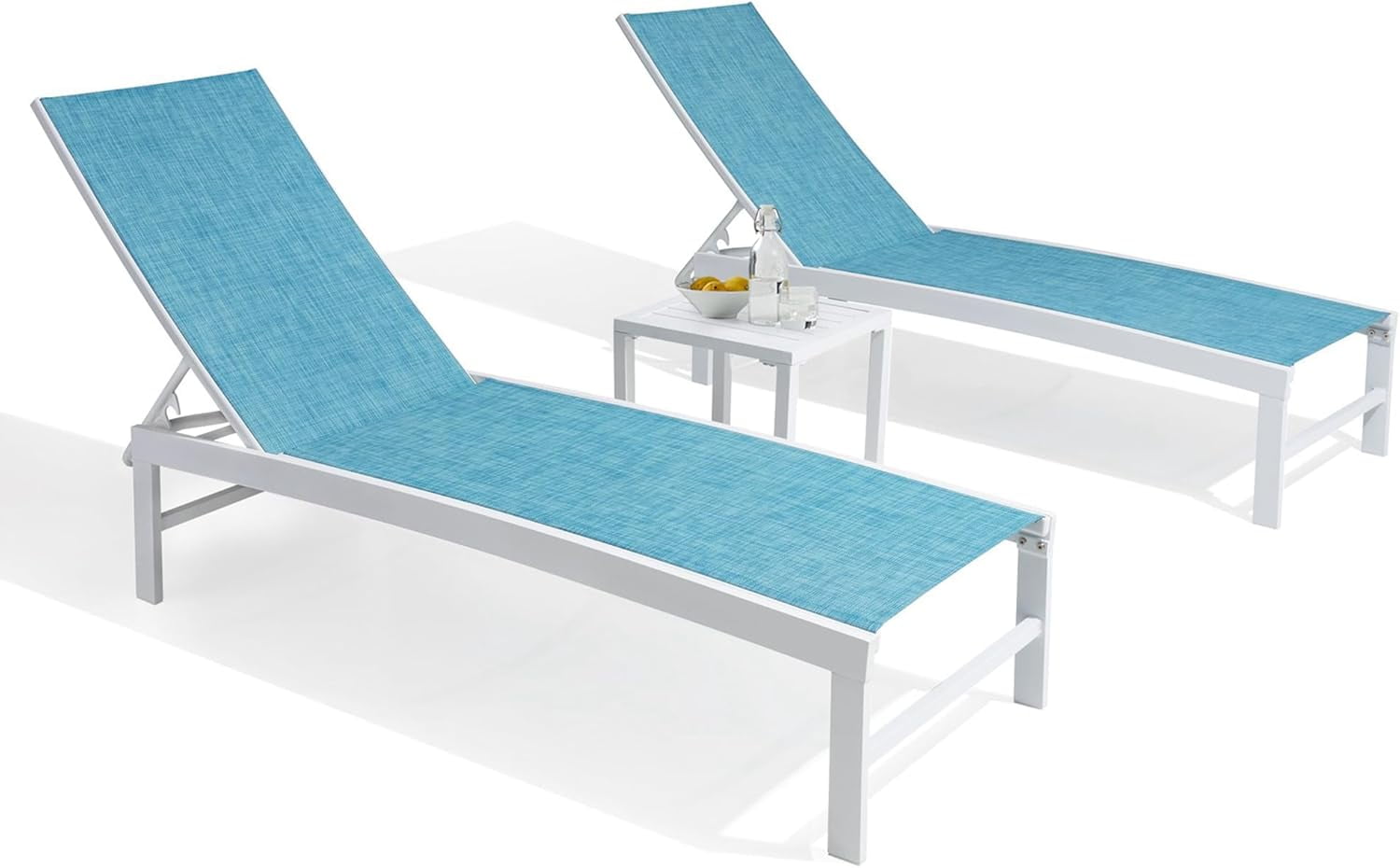 BRIGHTFAR Patio Chaise Lounge Chair Set, 3PCS Outdoor Recliner Lounge ...