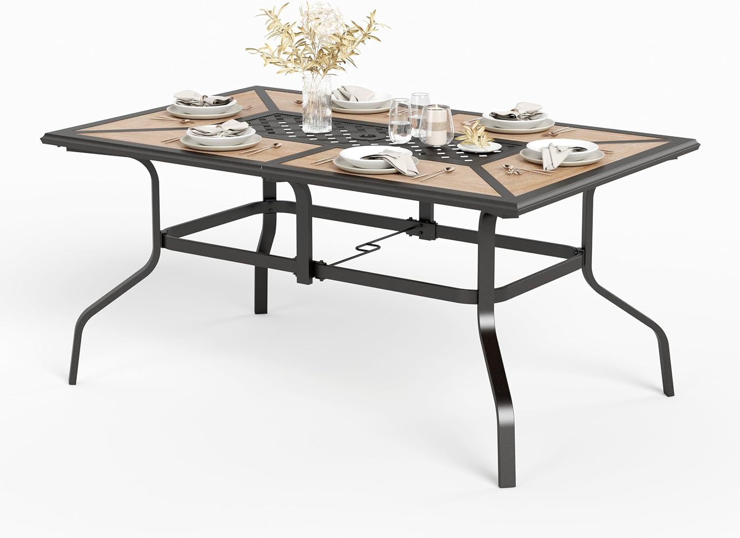 BRIGHTFAR Patio Table with Umbrella Hole for 6, Extra Large Rectangle ...