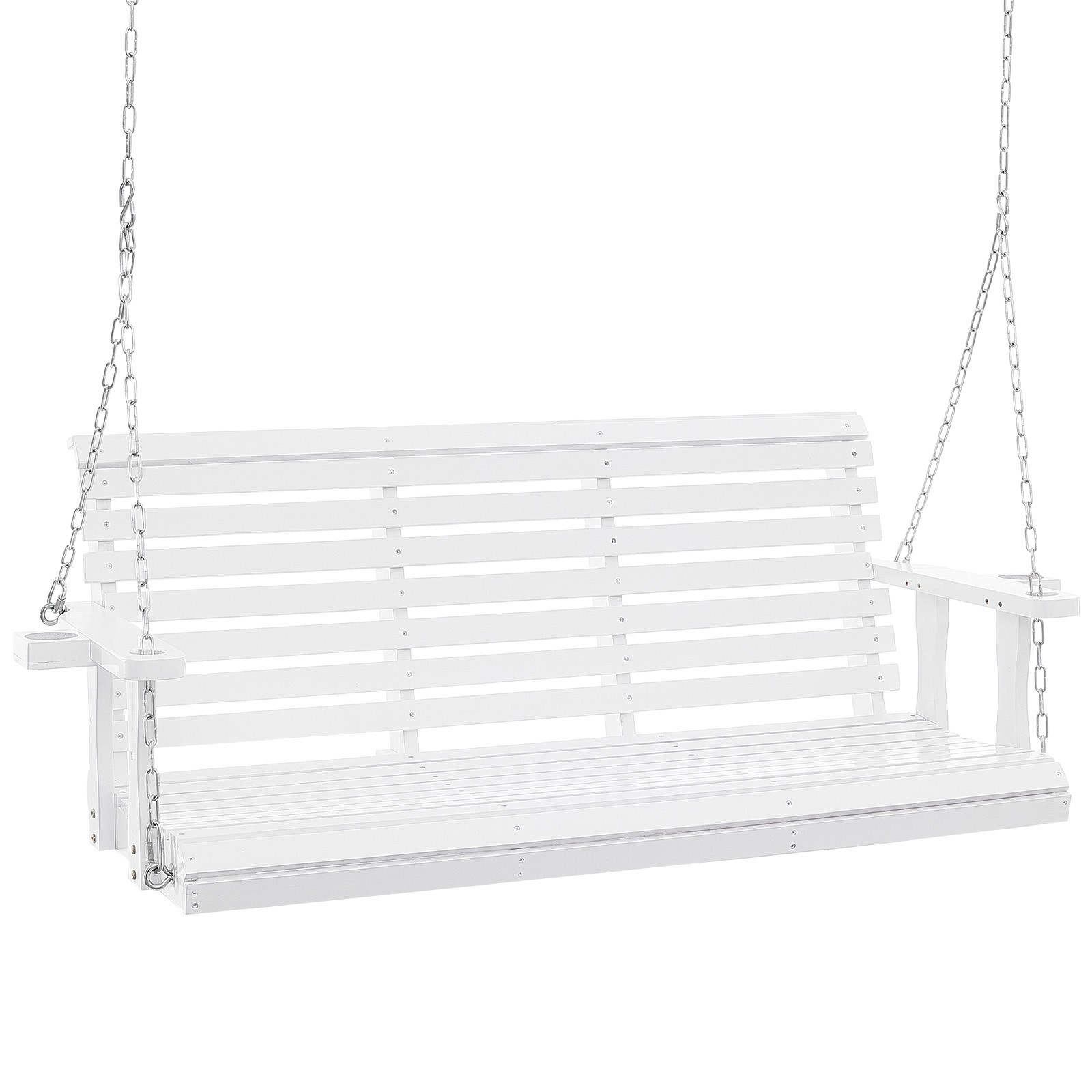 BRIGHTFAR Wooden Porch Swing 5.5FT with 2 Side Cup Holders, Heavy Duty ...