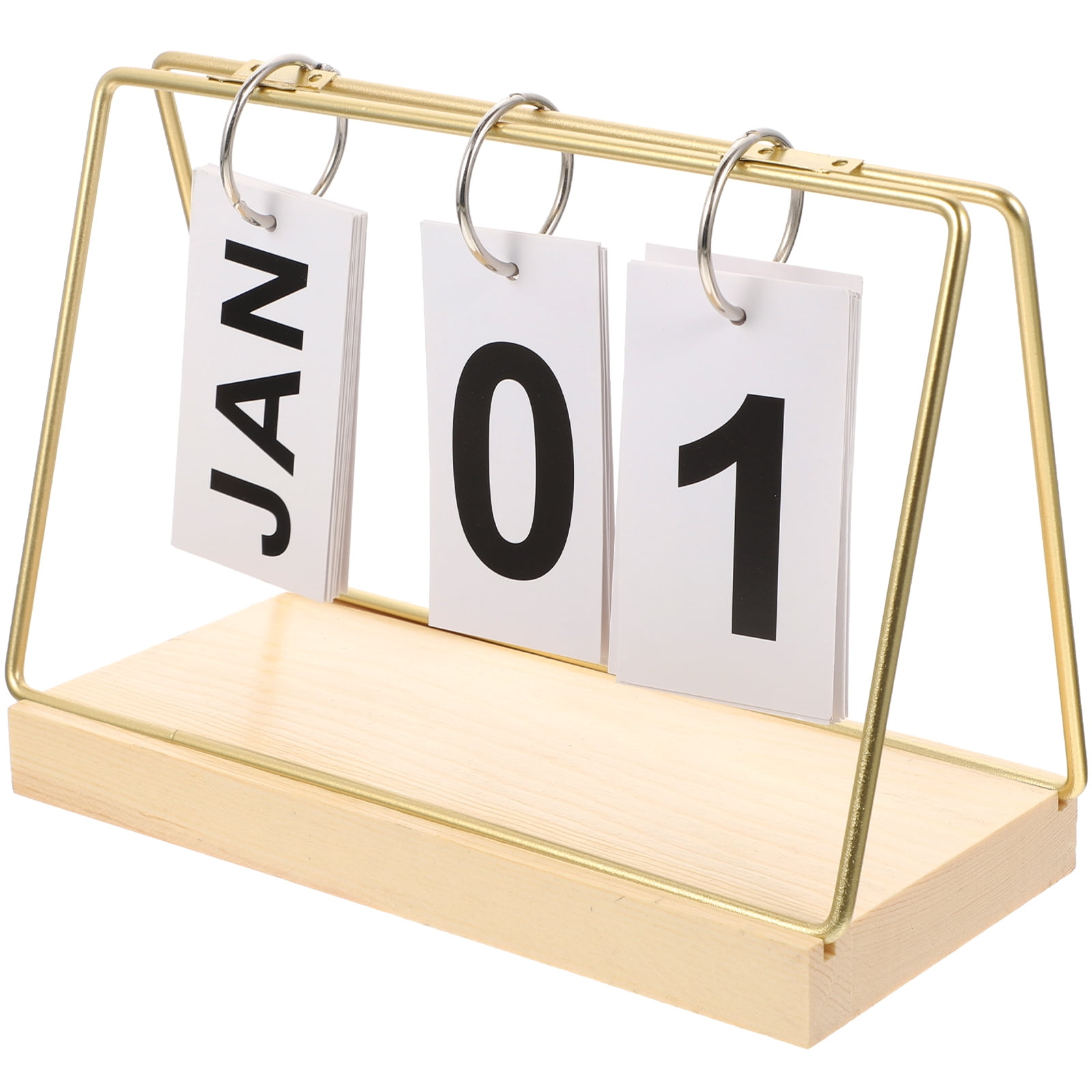 BRIGHTFUFU 1 Set Golden Wooden Calendar for Desk with Manual Turning ...