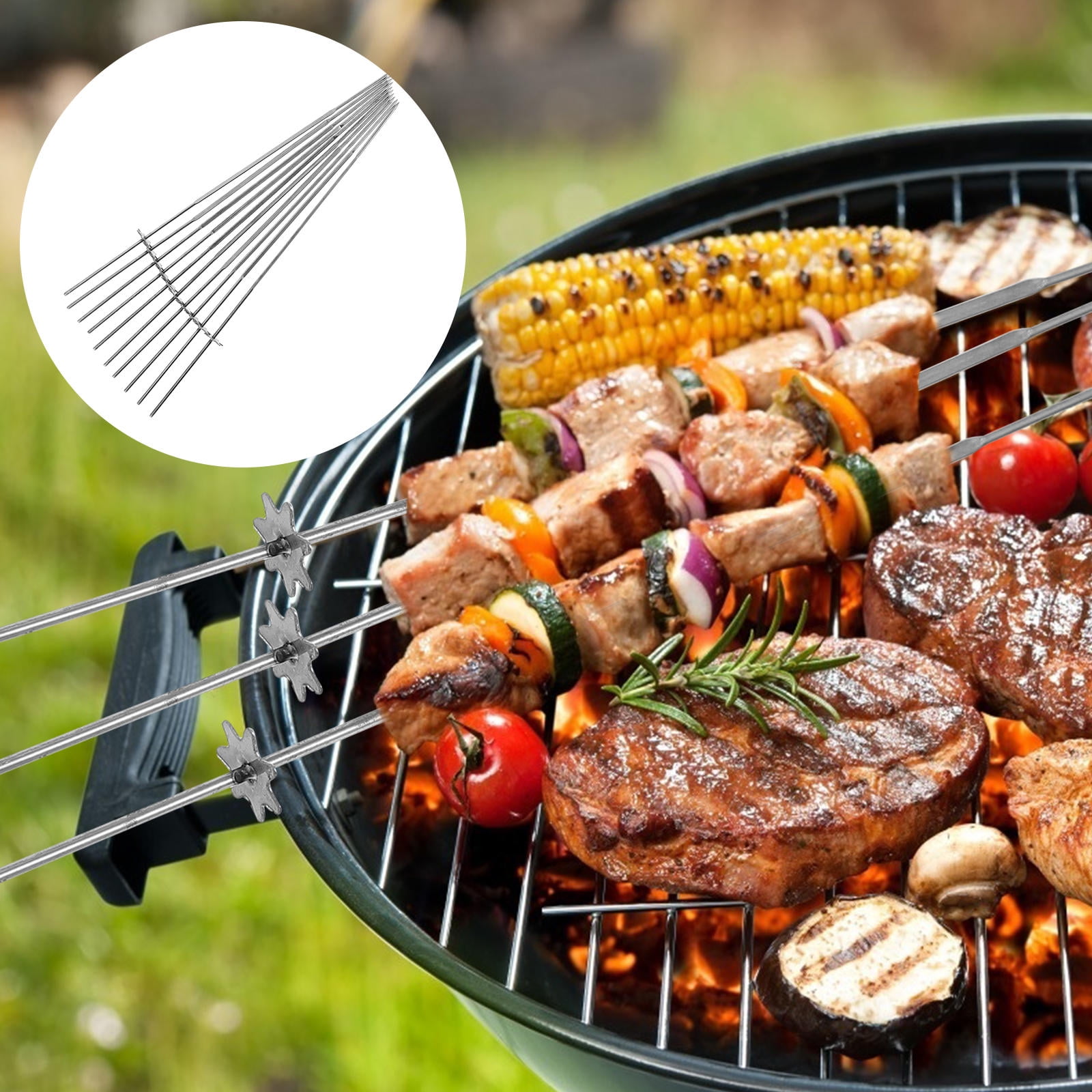 BRIGHTFUFU 10Pcs Durable Stainless Steel Barbecue Skewers Rust Proof ...