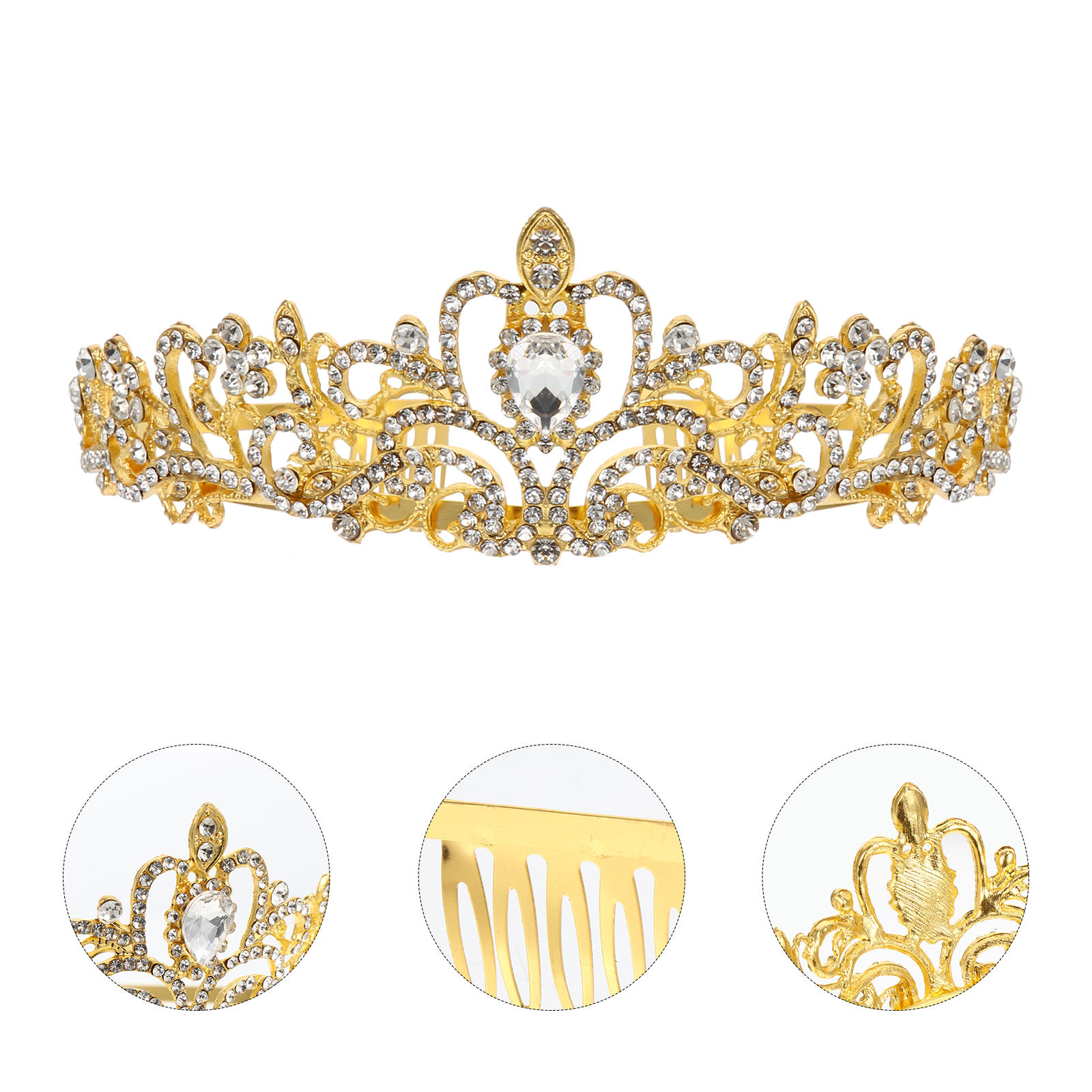 BRIGHTFUFU Alloy Rhinestone Bride Crown Wedding Headpiece Golden ...