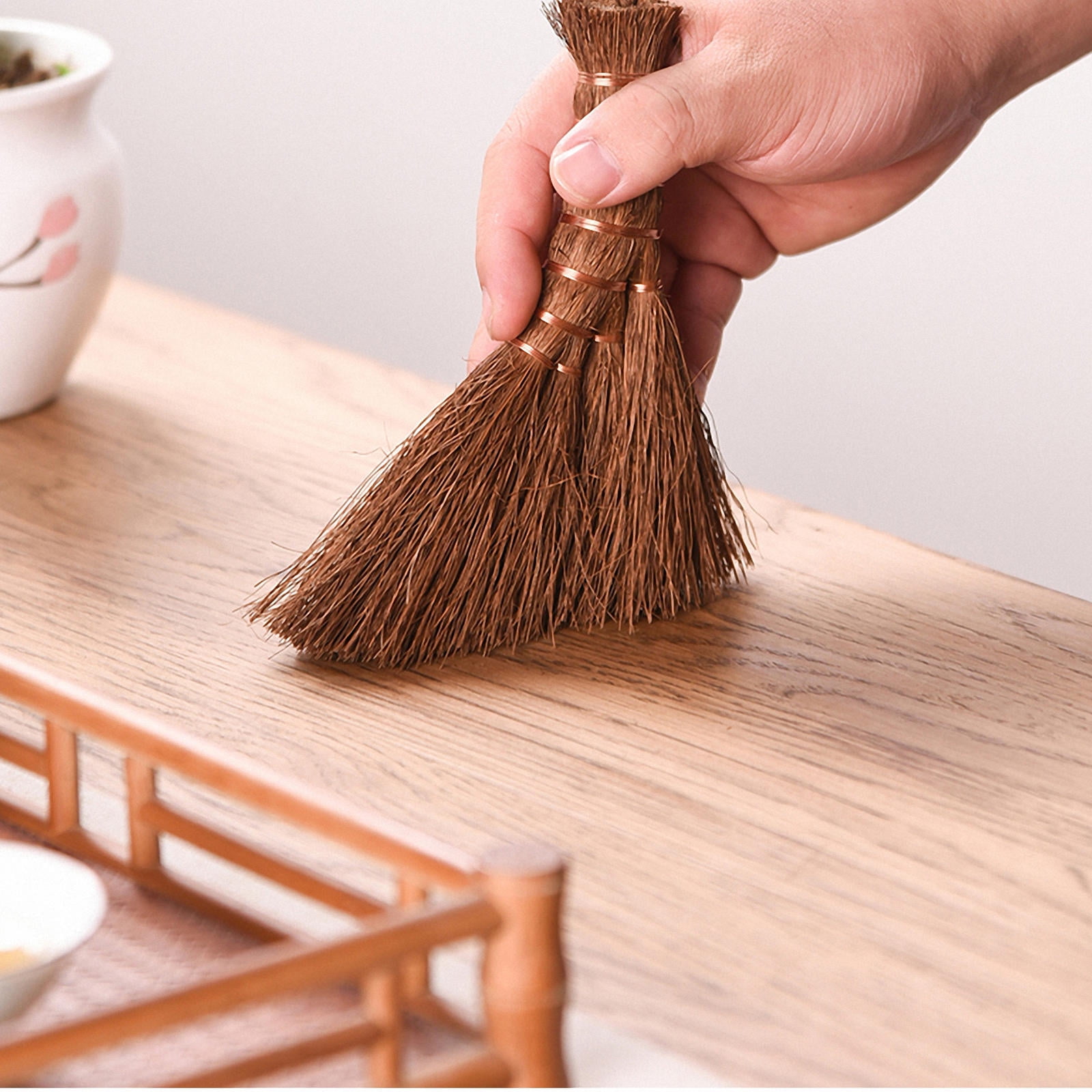 BRIGHTFUFU Small Broom Brown Palm and Copper Wire Easy to Hold and ...