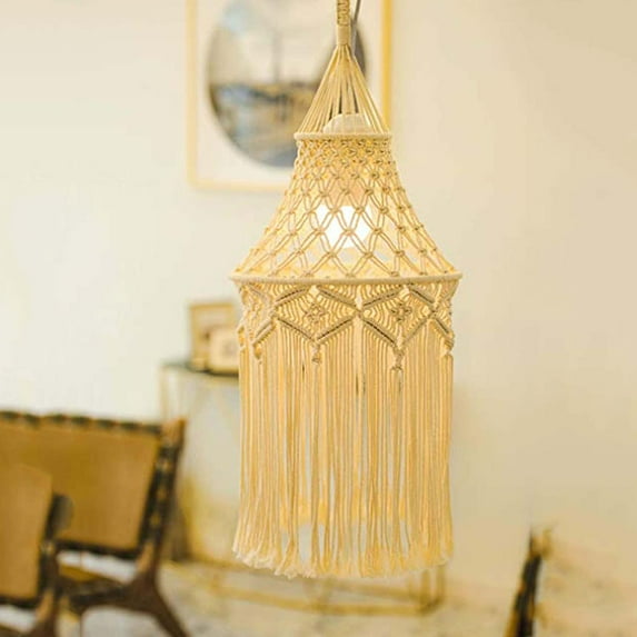 BRIGHTFUFU 1Pc Bohemian Style Lampshade Beige Hand-Woven Light Cover ...