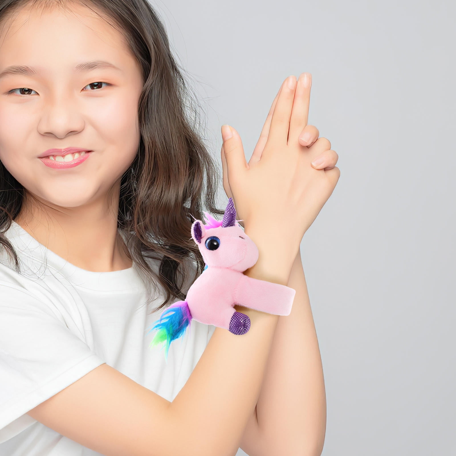 BRIGHTFUFU 1Pcs Slap Bracelet Stuffed Unicorn Pink Plush Curved Band For Kids And Adults Parties ...