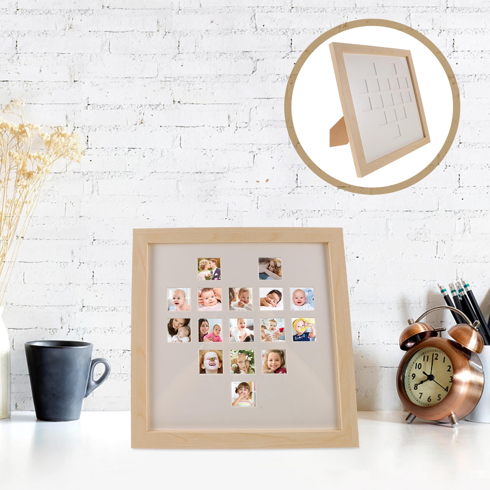 BRIGHTFUFU 1 Set Paintable Kids Photo Frames, Natural Wood Color Square ...