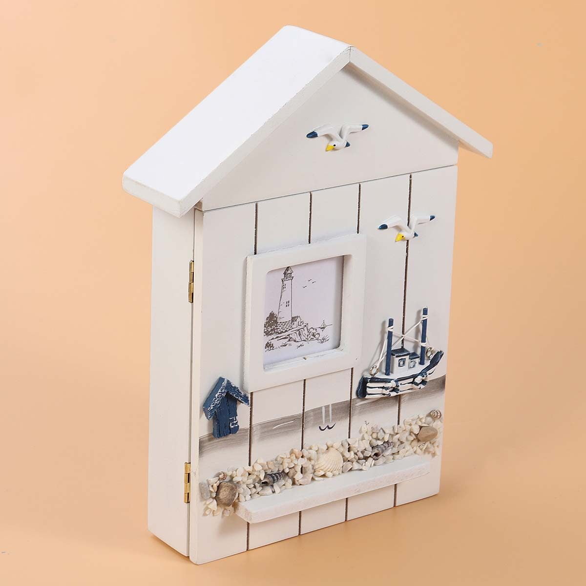 BRIGHTFUFU 1Set Nautical Key Box Wall Shelf Sailboat 11.8x7.1x2in White ...