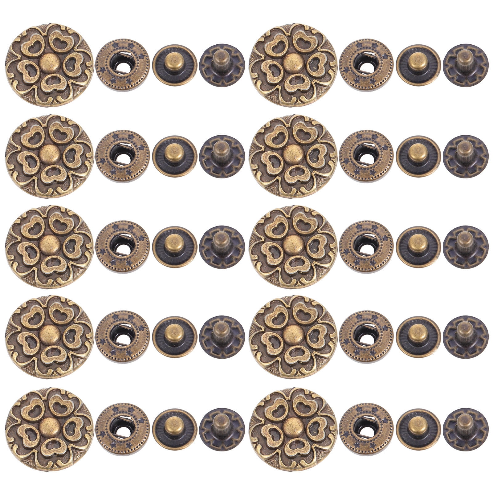 BRIGHTFUFU 20 Sets Zinc Alloy Dark Brown Bronze Snap Buckle Button ...