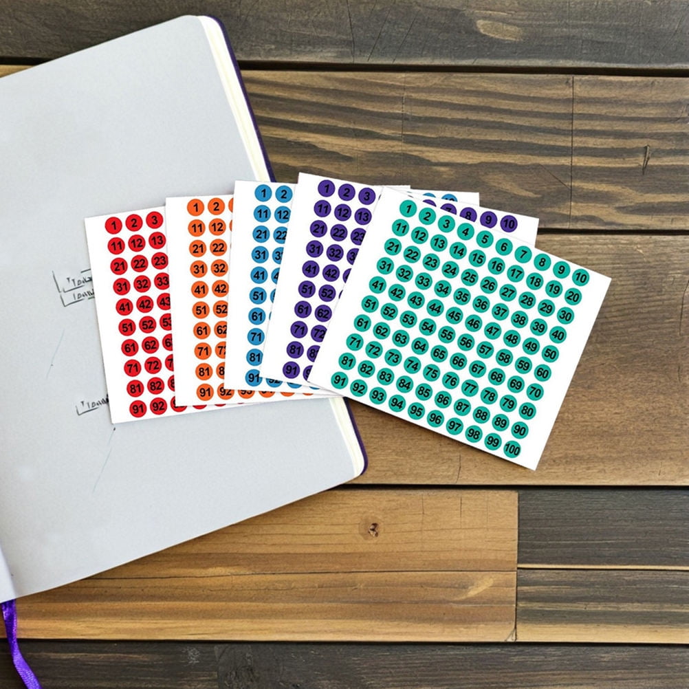 BRIGHTFUFU 2500pcs Number Decals Assorted Color Glossy Self-Adhesive Paper for Efficient ...