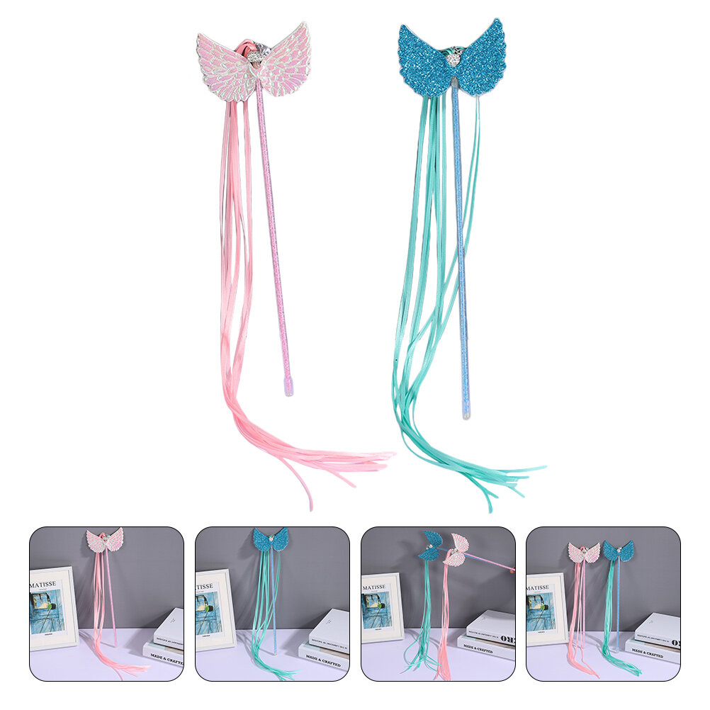 BRIGHTFUFU 2Set Cat Teaser Stick Blue Pink Plastic Tassel PVC Pipe Interactive Toy for Indoor ...