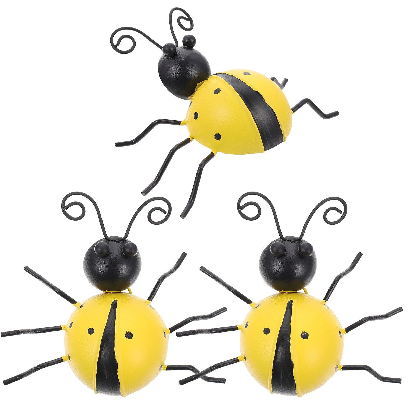 BRIGHTFUFU 3-Piece Yellow Iron Ladybug Garden Decor Set, Outdoor Yard ...