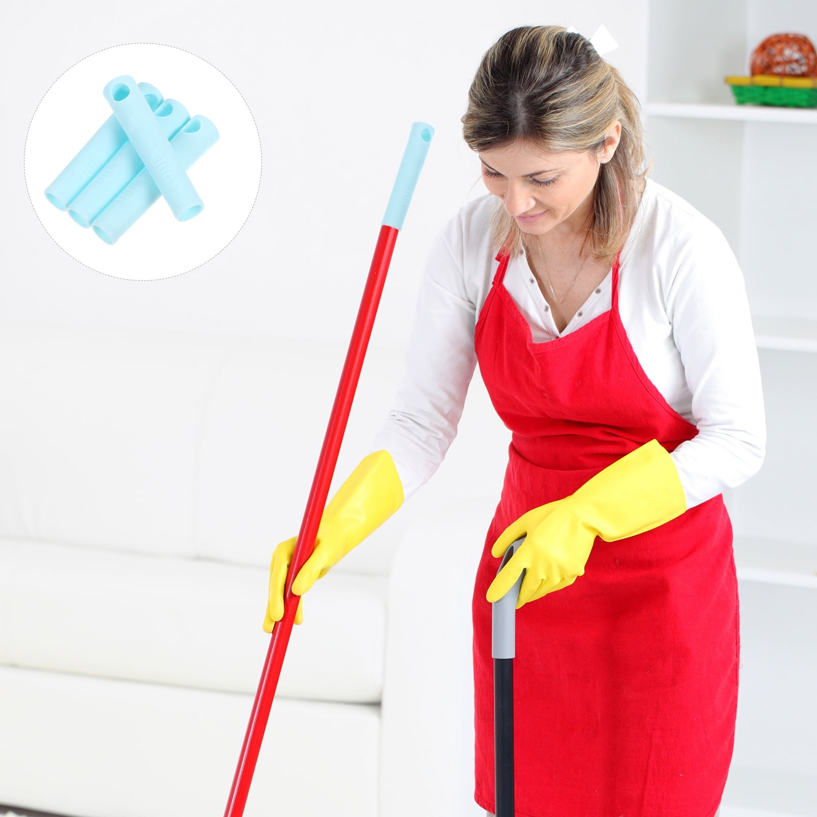 BRIGHTFUFU Set of 4 Blue Mop Handle End Caps with Antislip Design for ...