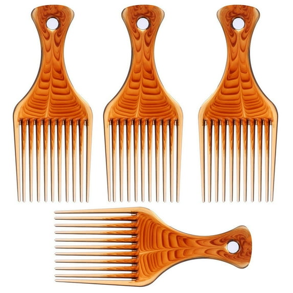 BRIGHTFUFU 4Pcs Hair Pick Comb Coffee Plastic Wide Tooth for Curly and ...