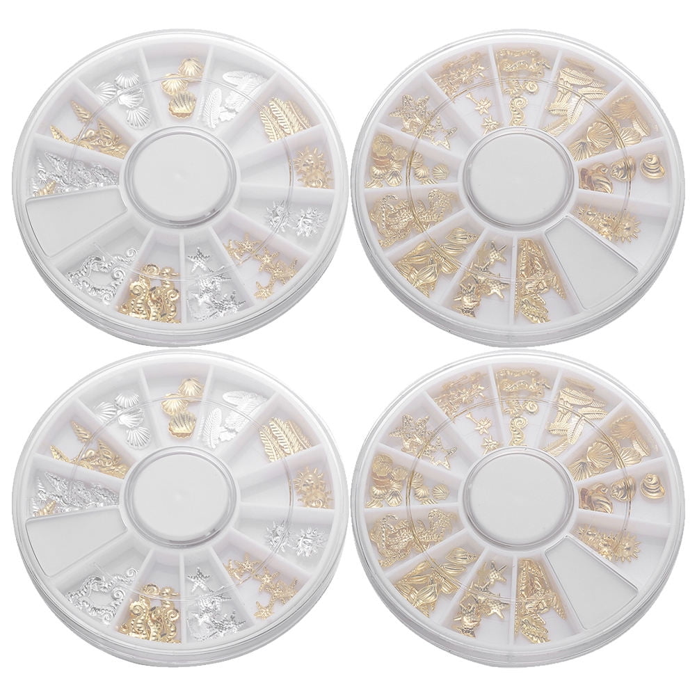 BRIGHTFUFU 4Sets Nail Patches for Girls Golden Color Alloy Round Disc ...