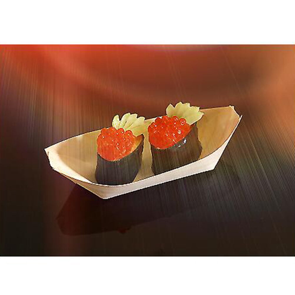 BRIGHTFUFU 50 Pcs Food Trays Boats Boat Shaped Light Brown Pine Wood ...